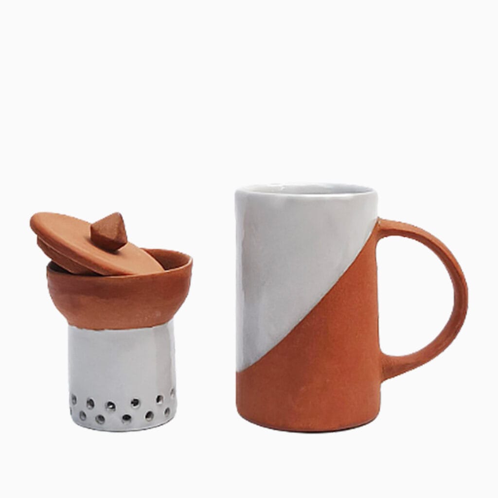 Tea Mug with filter and cover - Khmer Ceramics and Fine Arts Centre